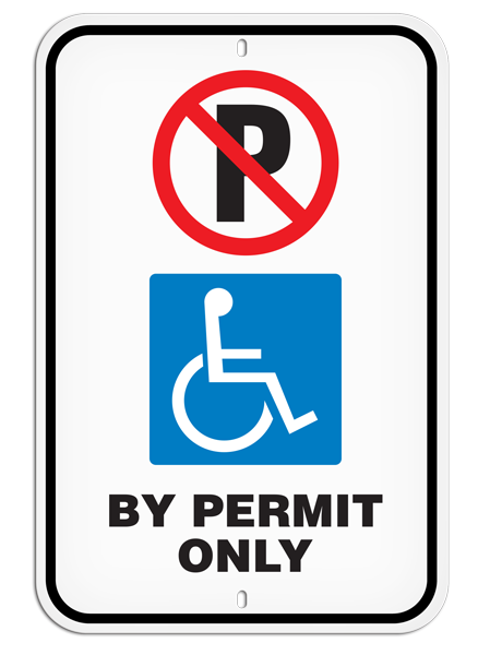 PSS1032R BY PERMIT ONLY with No Parking Symbol and Wheelchair symbol